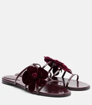 Zimmermann Floral-appliqué Leather Sandals - Burgundy