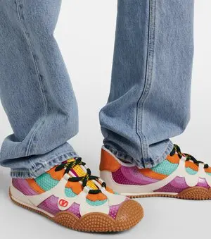 Valentino Garavani Amphibia Leather-trimmed Sneakers - Multicoloured