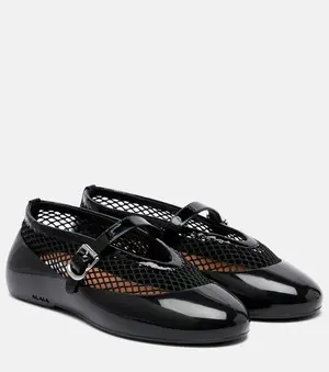Alaïa Leather-trimmed Fishnet Ballet Flats - Black