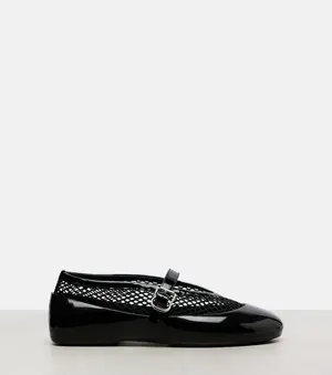 Alaïa Leather-trimmed Fishnet Ballet Flats - Black