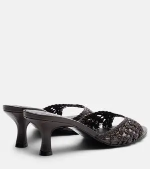 Staud Brigitte Woven Leather Mules - Brown