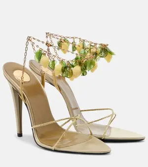 Saint Laurent Mon Chéri Embellished Suede Sandals