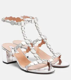 AQUAZZURA Afterglow 50 Leather Sandals - Silver