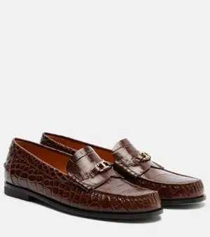 TOD'S T Timeless Croc-effect Leather Loafers - Brown