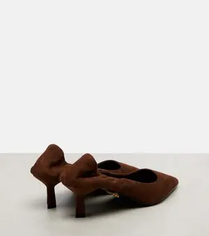 Prada Logo Suede Pumps - Brown