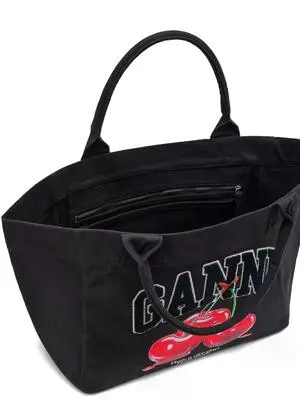 GANNI Cherry Print Medium Tote Bag - Black