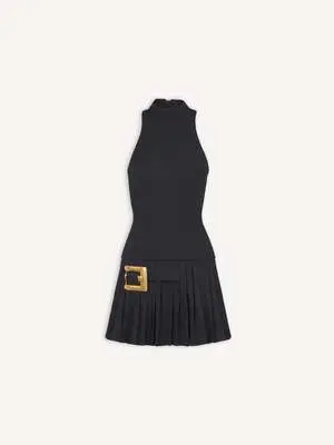 Balmain Flared Grain De Poudre Dress With Belt Detail - Black