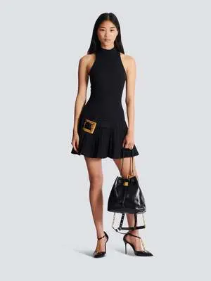 Balmain Flared Grain De Poudre Dress With Belt Detail - Black