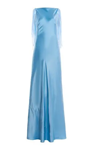 Christopher Esber Lattice Lace Detailed Silk Maxi Dress - Blue