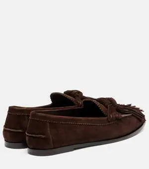 AQUAZZURA Freddie Fringed Suede Loafers - Brown