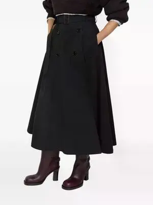 Burberry Belted Gabardine Midi Skirt - Black