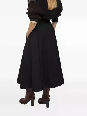 Burberry Belted Gabardine Midi Skirt - Black