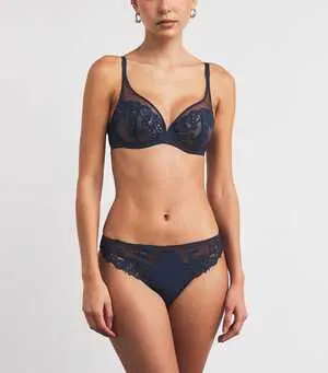 Simone Perele Lace Saga Plunge Underwired Bra - Navy