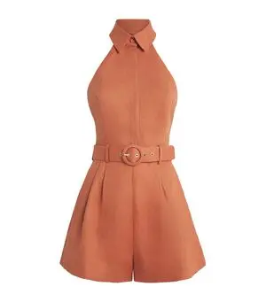 Zimmermann Linen Awaken Belted Playsuit - Red