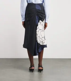 Victoria Beckham Printed Twill Midi Skirt - Navy