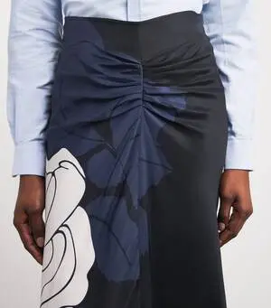 Victoria Beckham Printed Twill Midi Skirt - Navy