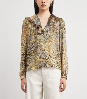 Etro Silk Leopard Ruffle-detail Blouse