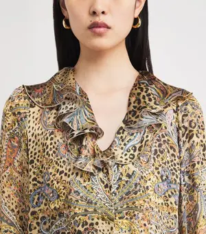 Etro Silk Leopard Ruffle-detail Blouse