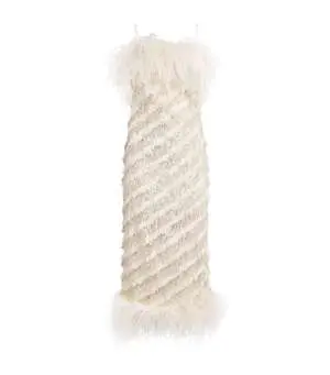 TALLER MARMO Ostrich Feather Sunset Boulevard Midi Dress