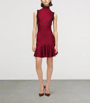 Alexander McQueen High-neck Mini Dress - Burgundy