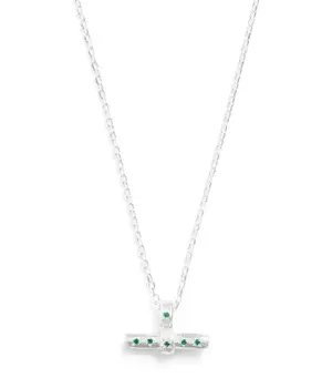 THE OUZE Sterling And Hydrothermal Emerald T-bar Pendant Necklace - Silver
