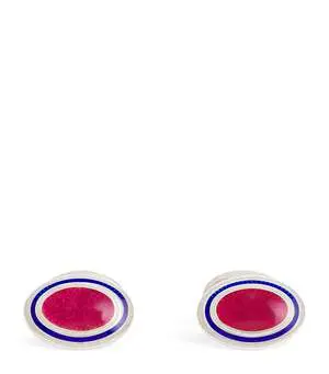 DEAKIN & FRANCIS Sterling Silver And Enamel Oval Cufflinks - Pink