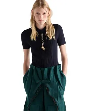 Prada Short-sleeved Wool Sweater With Pendant