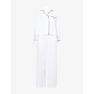 Polo Ralph Lauren Contrast-trim Long-sleeve Cotton-jersey Pyjama Set - White Cloud