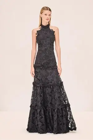 Alexis Paloma Floral Lace Gown - Black
