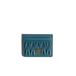 Miu Miu Matelassé Nappa Leather Card Holder - Marina Blue