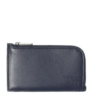 Burberry Leather Ekd Zipped Card Holder - Navy