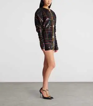 Balmain Embellished Check Mini Dress