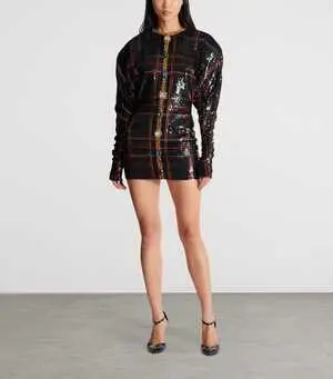 Balmain Embellished Check Mini Dress
