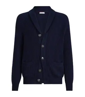 Brunello Cucinelli Cotton English Rib Cardigan - Blue