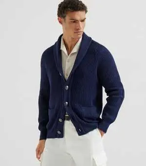 Brunello Cucinelli Cotton English Rib Cardigan - Blue
