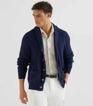 Brunello Cucinelli Cotton English Rib Cardigan - Blue