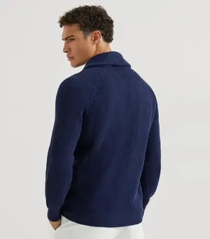 Brunello Cucinelli Cotton English Rib Cardigan - Blue