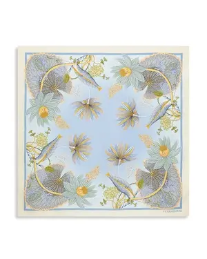 FERRAGAMO Water Lillies Square Silk Scarf Light Deni