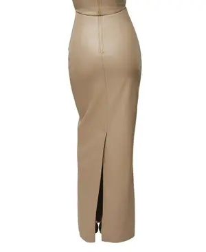 JLUXLABEL Ace Pu Leather Maxi Skirt - Beige