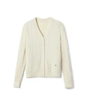 Lilysilk Cable Knit Baby Cashmere Cardigan - Cloud
