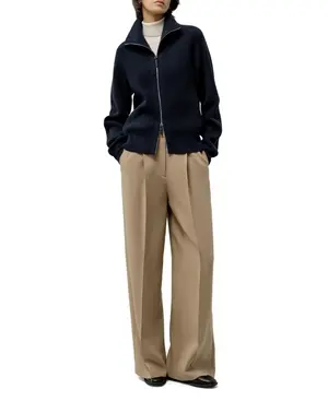 Lilysilk Ribbed-knit Turtleneck Zip Cardigan - Navy Blue