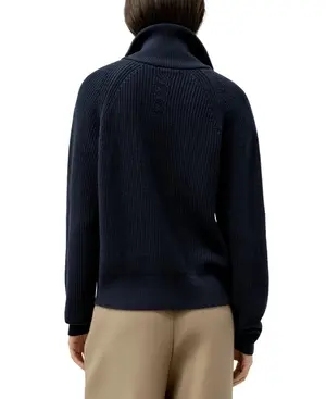 Lilysilk Ribbed-knit Turtleneck Zip Cardigan - Navy Blue