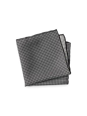 PAUL FREDRICK Houndstooth Silk Pocket Square - Black/grey