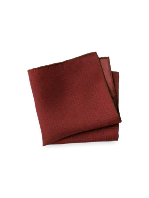 PAUL FREDRICK Houndstooth Silk Pocket Square - Burgundy