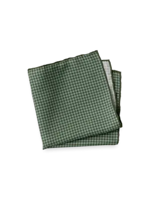 PAUL FREDRICK Houndstooth Silk Pocket Square - Green