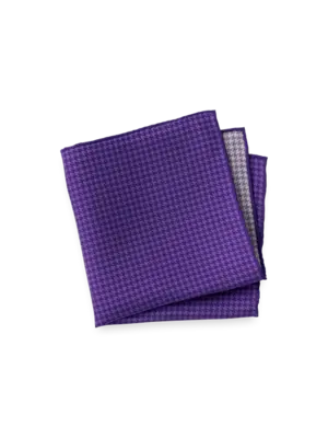 PAUL FREDRICK Houndstooth Silk Pocket Square - Purple