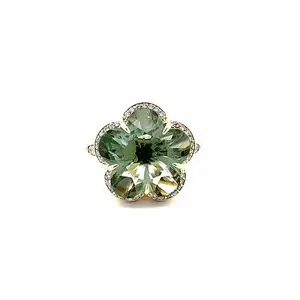 ANCONA JEWELRY 14k Gold Diamond And Green Amethyst Flower Ring - Yellow