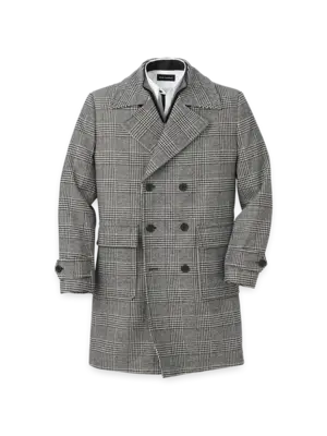 PAUL FREDRICK Wool Blend Plaid Double Breasted Topcoat
