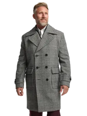 PAUL FREDRICK Wool Blend Plaid Double Breasted Topcoat