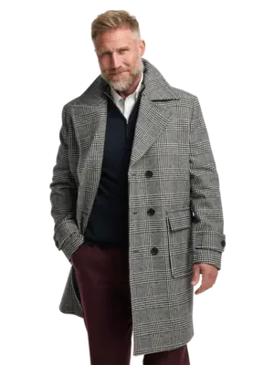 PAUL FREDRICK Wool Blend Plaid Double Breasted Topcoat